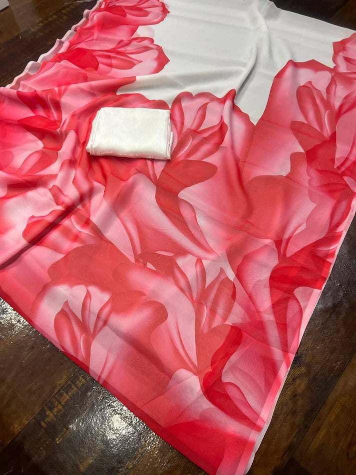 Women's White Red Bollywood Style Digital Printed Saree – Ibis Fab