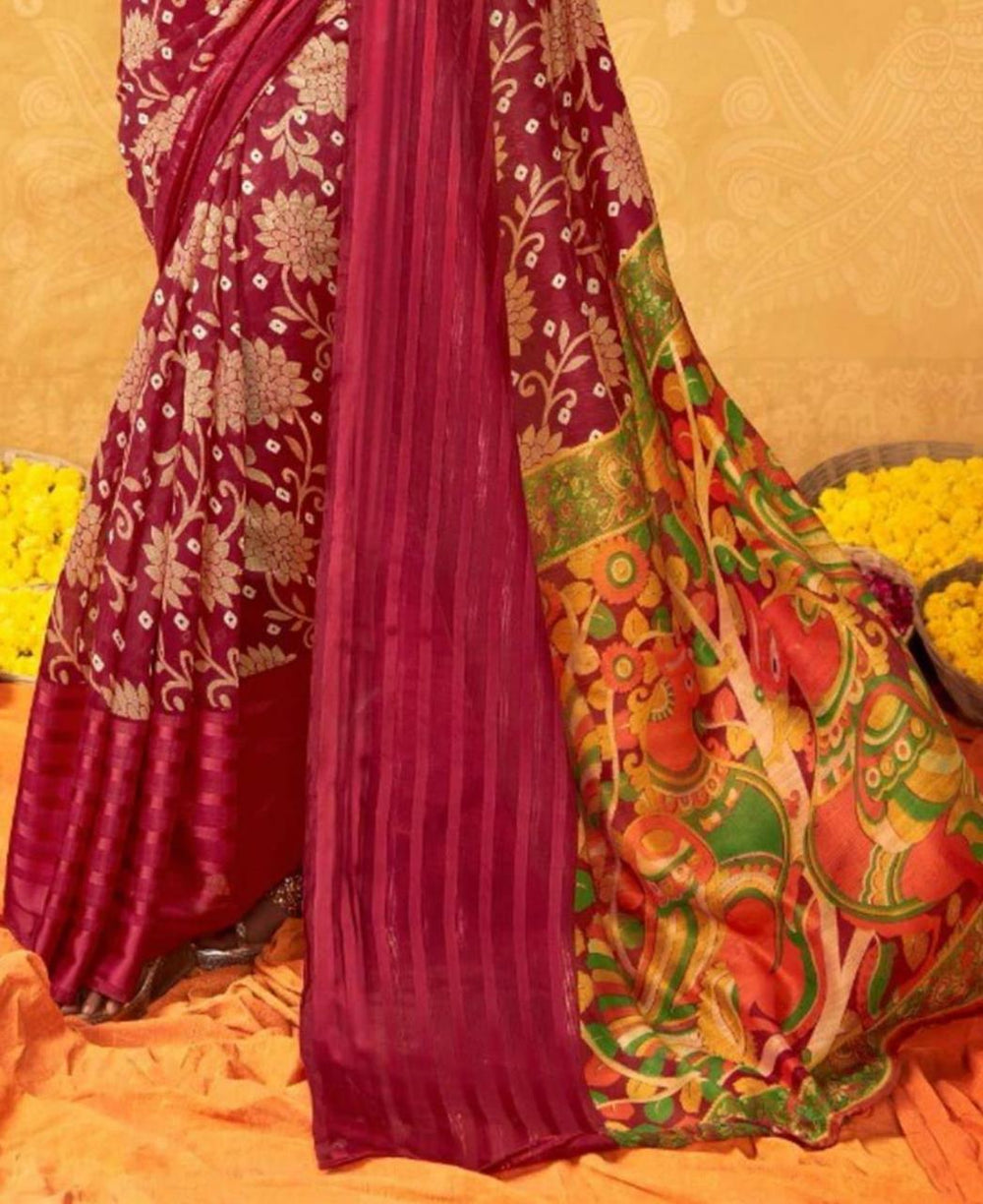 pure silk Classy Red Colour Saree, Shining Party Wear