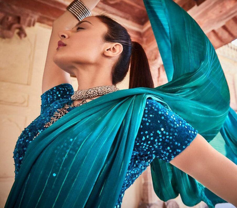 Soft Silk Classy Blue Rainbow Colour Saree, Shining Party Wear – Ibis Fab